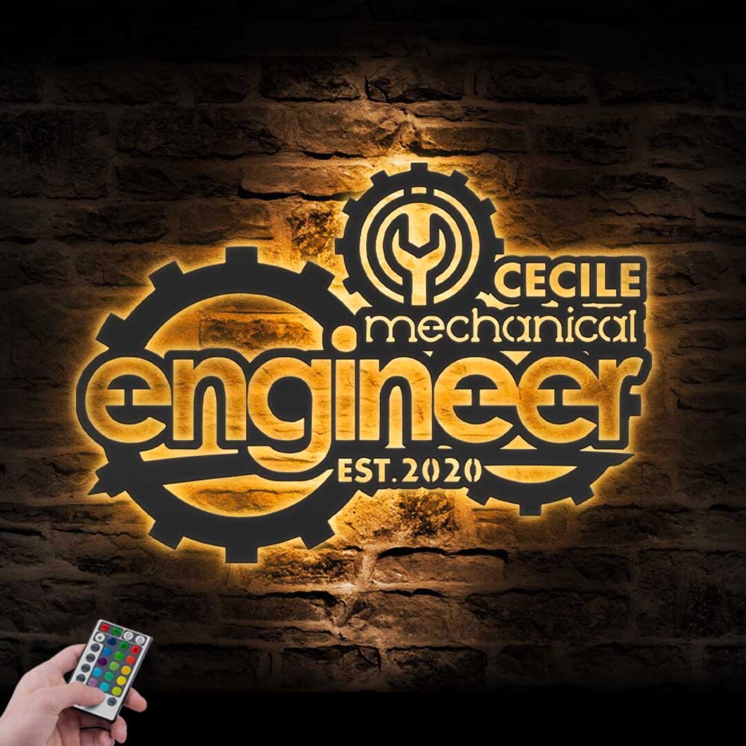 Custom Mechanical Engineer Metal Wall Art LED Light Personalized ...
