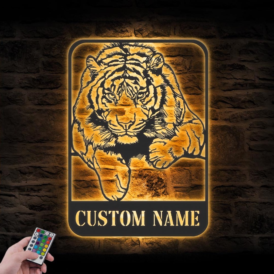 Custom Tiger Metal Wall Art LED Lights Personalized Tiger Lover Name ...