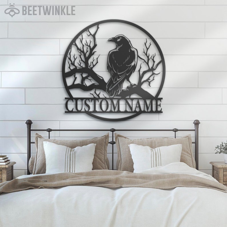 Custom Raven Metal Wall Art With LED Light Personalized Crow - Etsy