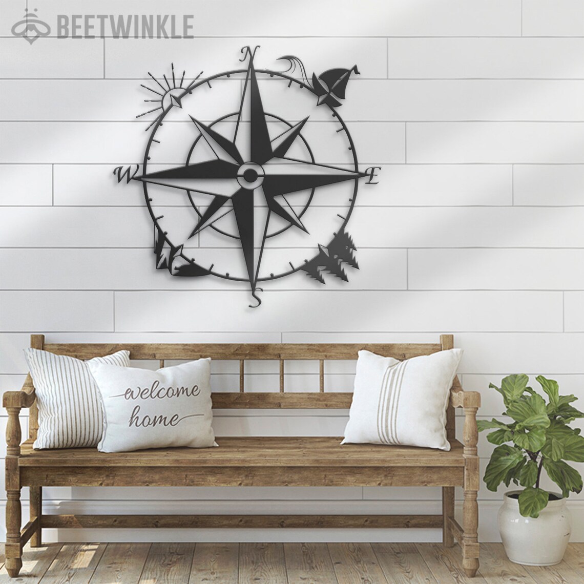 Nautical Compass Metal Wall Art LED Light Coordinates Sign - Etsy