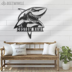 Custom Great White Shark Metal Wall Art LED Light Personalized Shark ...