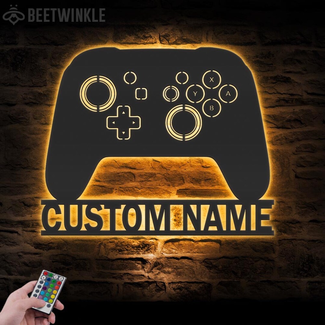 Custom Video Game Room Metal Wall Art LED Light Personalized Gamer Name ...