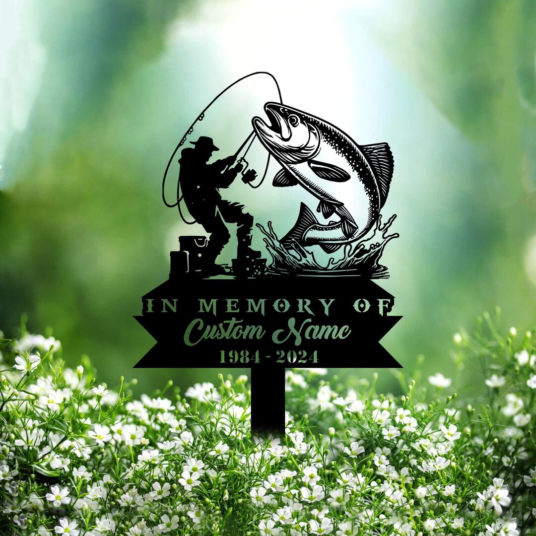 Custom Salmon Fishing Metal Memorial Stake Personalized Fisherman ...