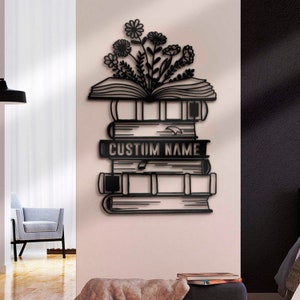 Custom Librarian Book Reading Metal Wall Art LED Light Personalized ...