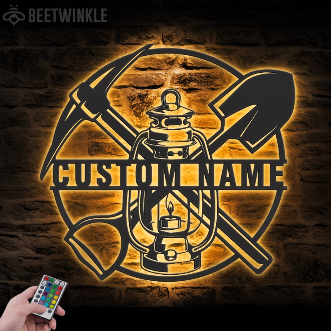 Custom Coal Mining Metal Wall Art LED Light Personalized Miner Name ...