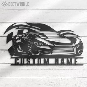 Custom Sport Car Garage Metal Wall Art LED Light Personalized Super Car ...