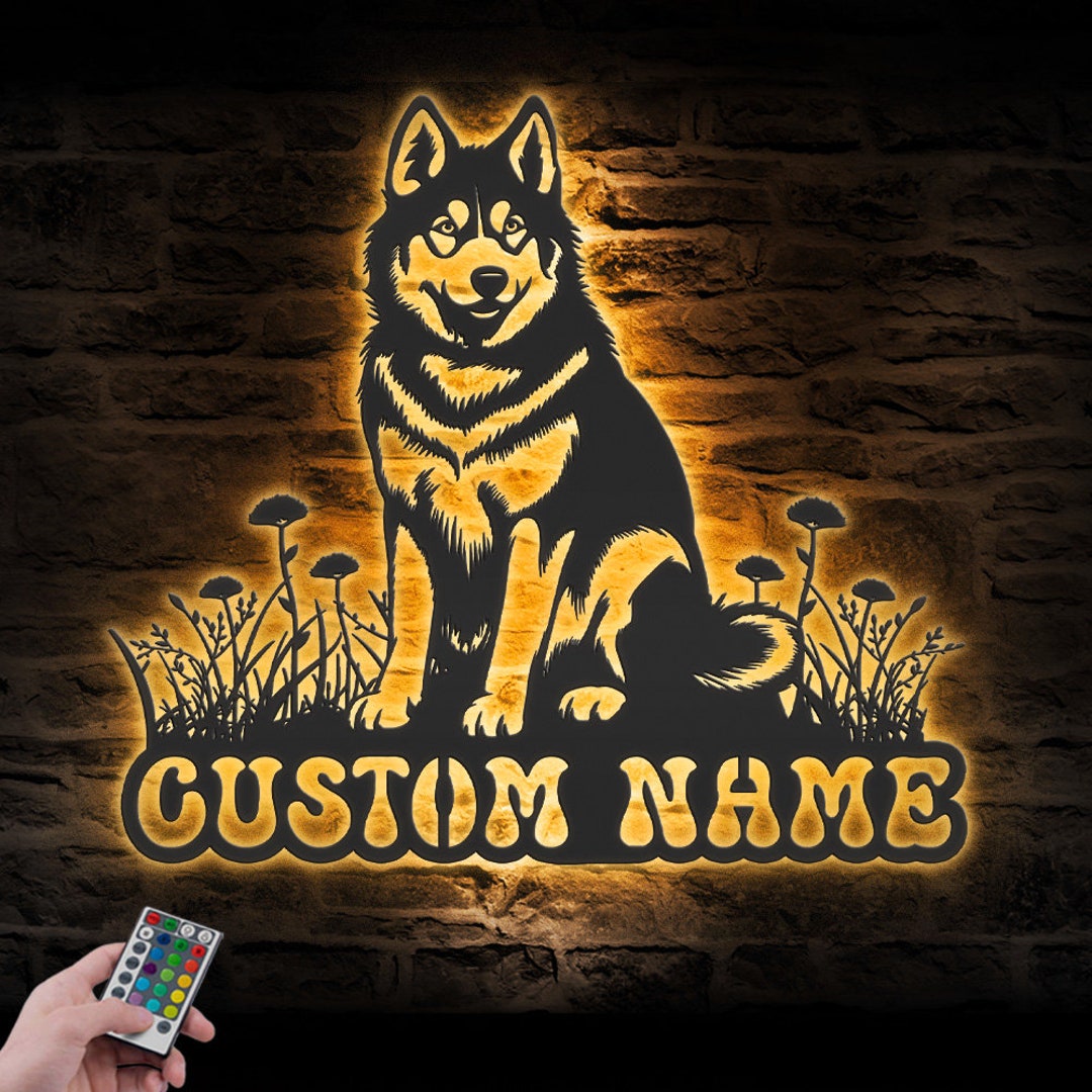Custom Siberian Husky Metal Wall Art LED Light Personalized Dog Lover ...