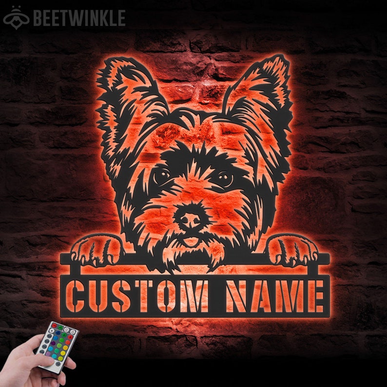 Custom Peeking Yorkshire Terrier Metal Wall Art LED Light - Etsy