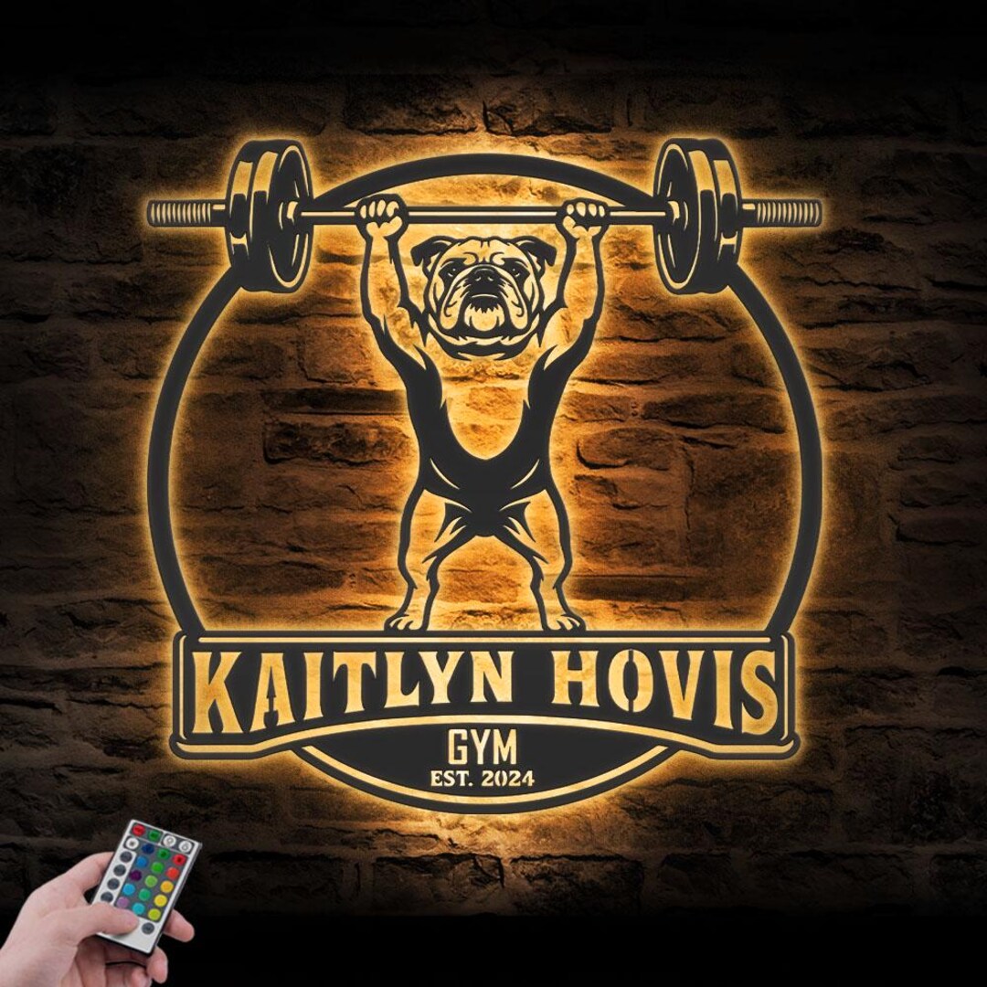 Custom English Bulldog Lifting Metal Wall Art LED Light Personalized ...