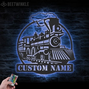 Custom Steam Engine Train Locomotive Metal Wall Art With LED Light ...