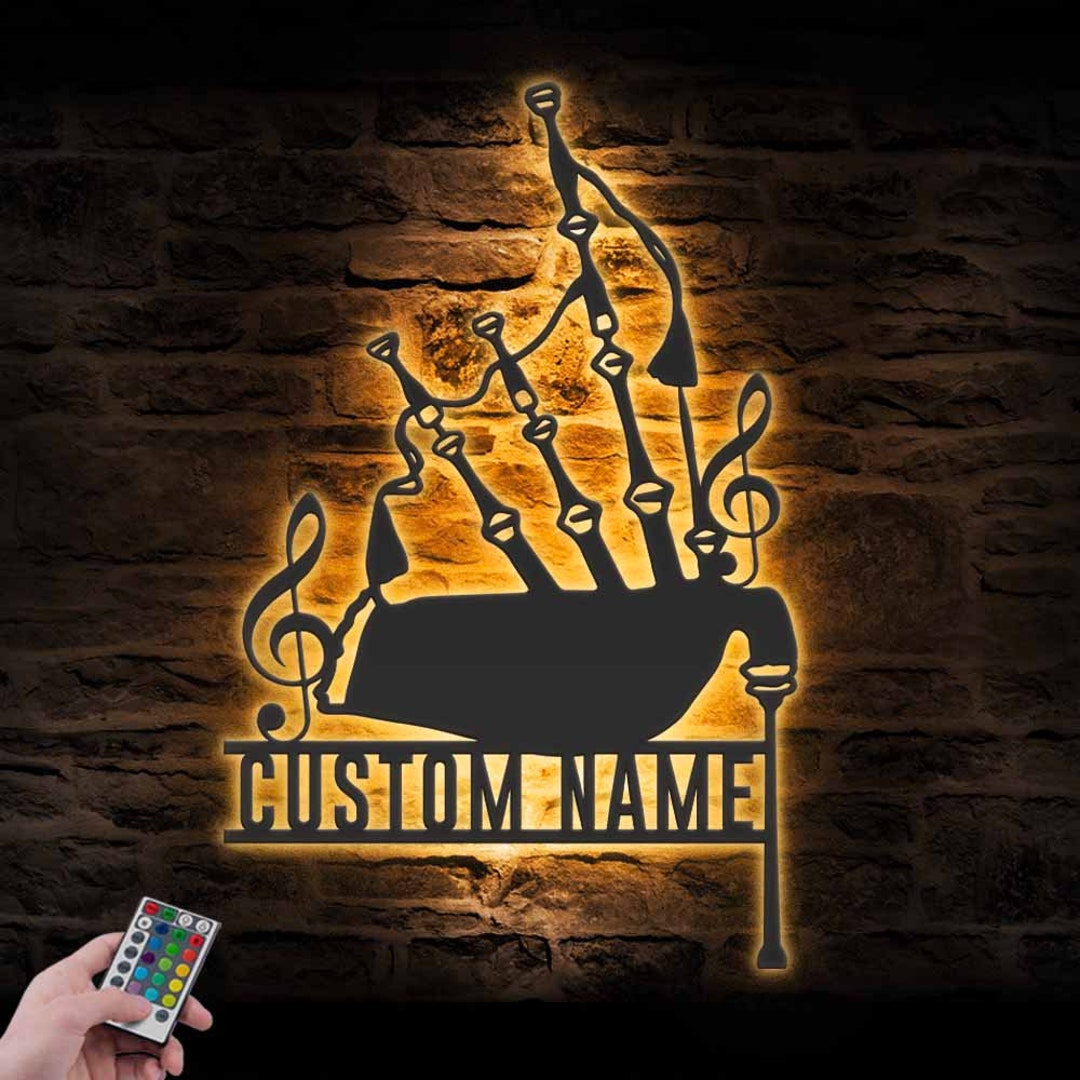 Custom Bagpipes Musical Instrument Metal Wall Art LED Light ...