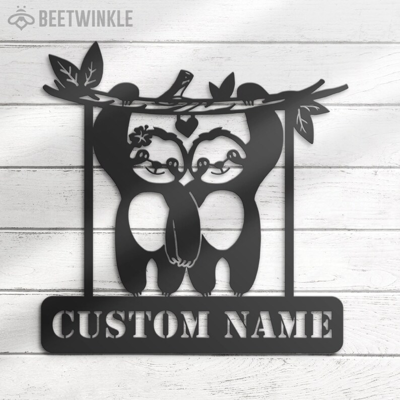 Custom Cute Couple Sloth Love Metal Wall Art LED Light Personalized ...