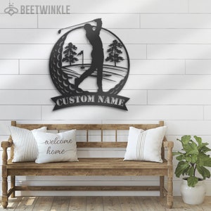 Custom Golfing Metal Wall Art LED Light Personalized Golfer Name Sign ...