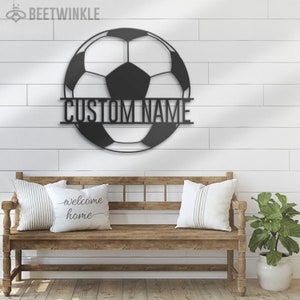 Custom Soccer Ball Metal Wall Art LED Light Personalized Football ...