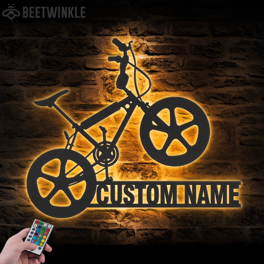 Custom BMX Bike Metal Wall Art LED Light Personalized Bicycle Racing ...