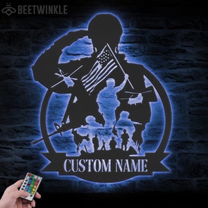 Custom US Soldier Military Metal Wall Art LED Light Personalized ...