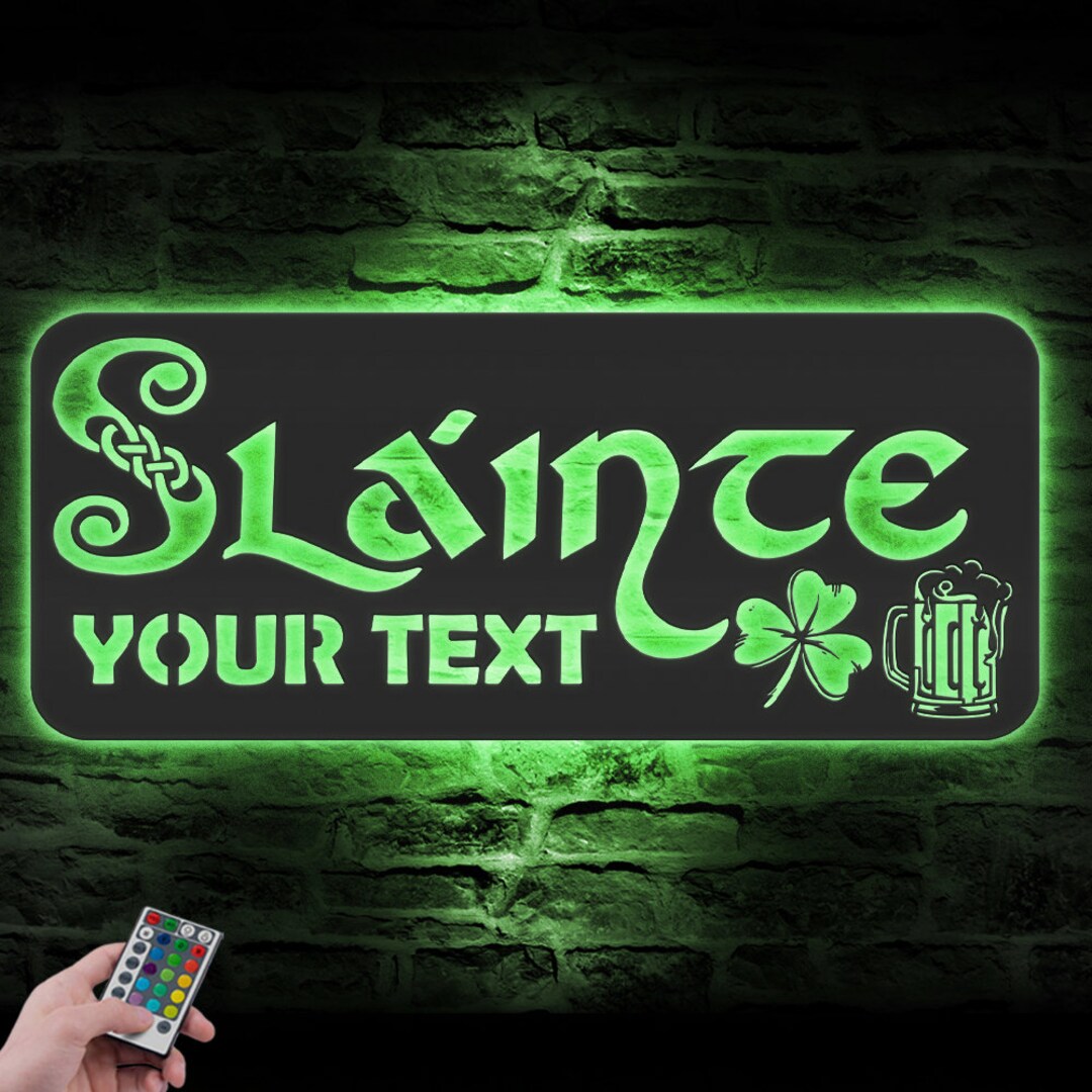 Custom Sláinte Clover Metal Wall Art LED Light Personalized Beer Slainte Shamrock Name Sign Home ...