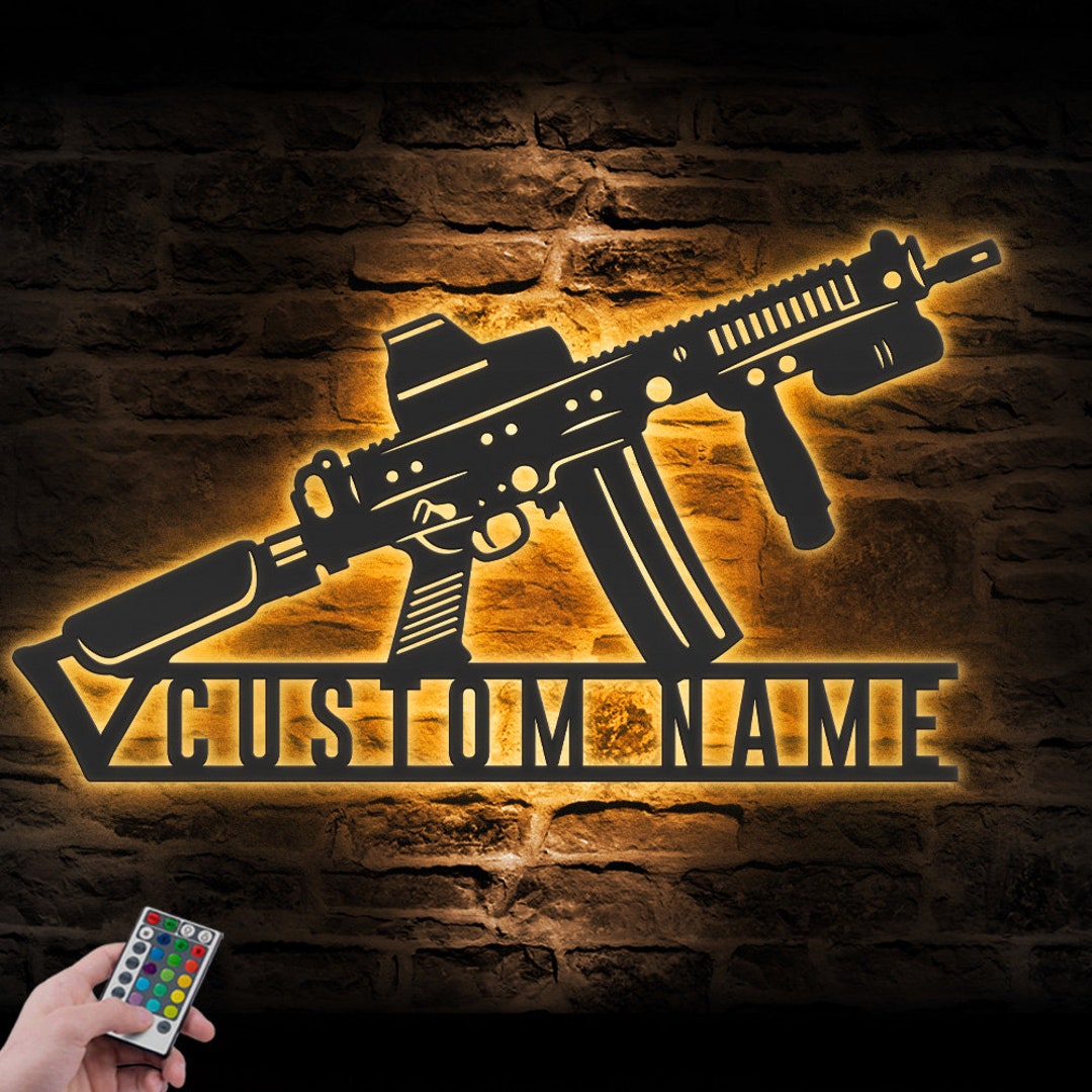 Custom Gun Metal Wall Art LED Light Personalized Second Amendment 2nd ...