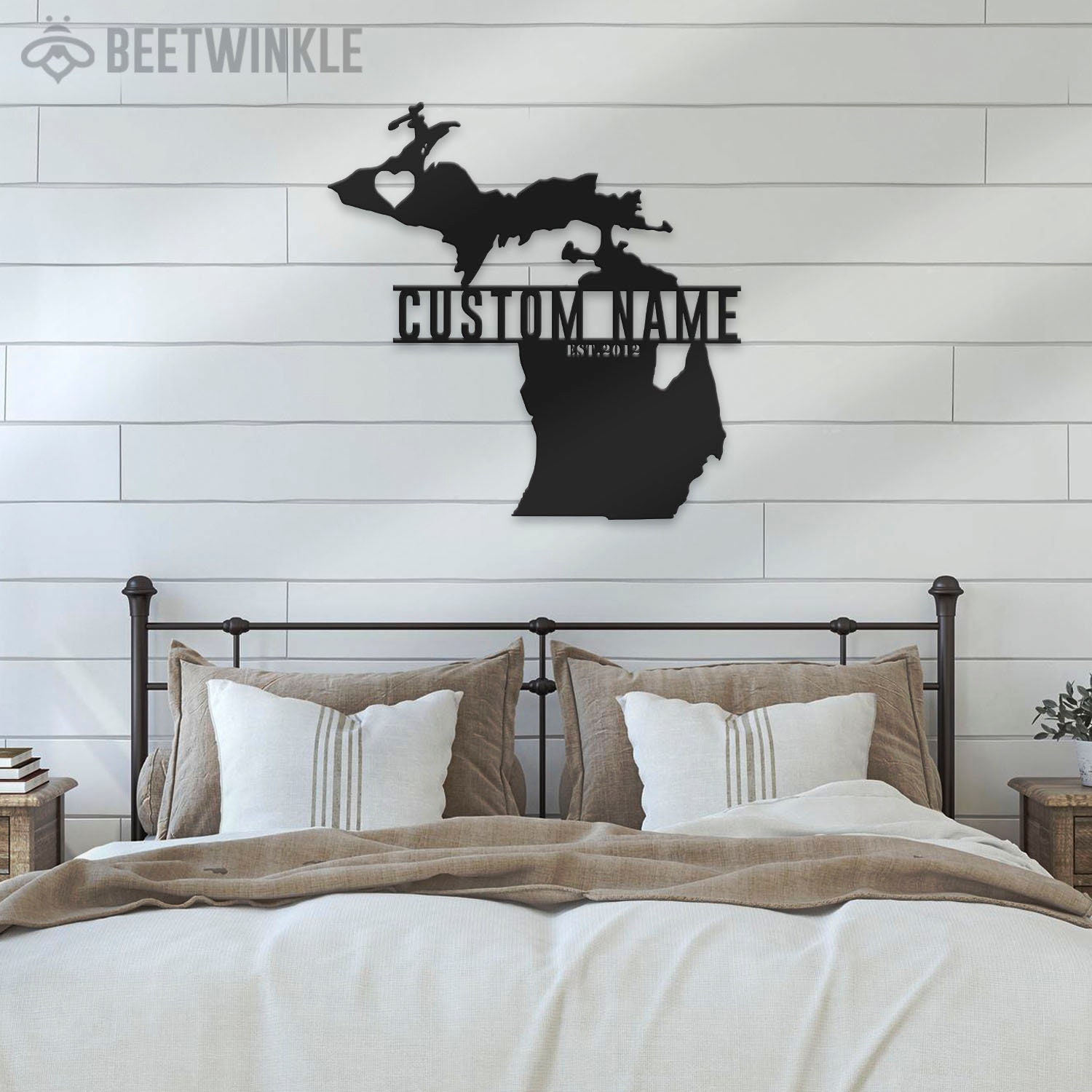 Custom Michigan Map Metal Wall Art LED Lights Personalized Michigan ...