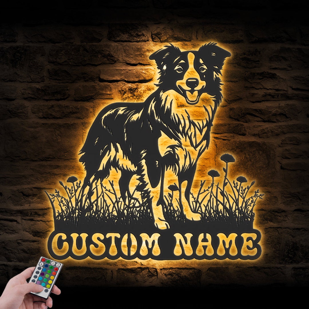 Custom Border Collie Metal Wall Art LED Light Personalized Dog Lover ...
