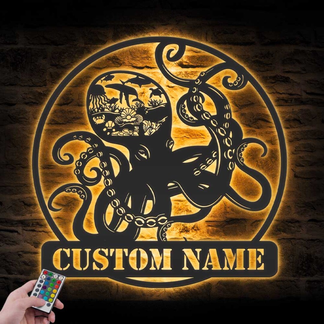 Custom Octopus Tentacles Metal Wall Art LED Light Personalized Octopus ...