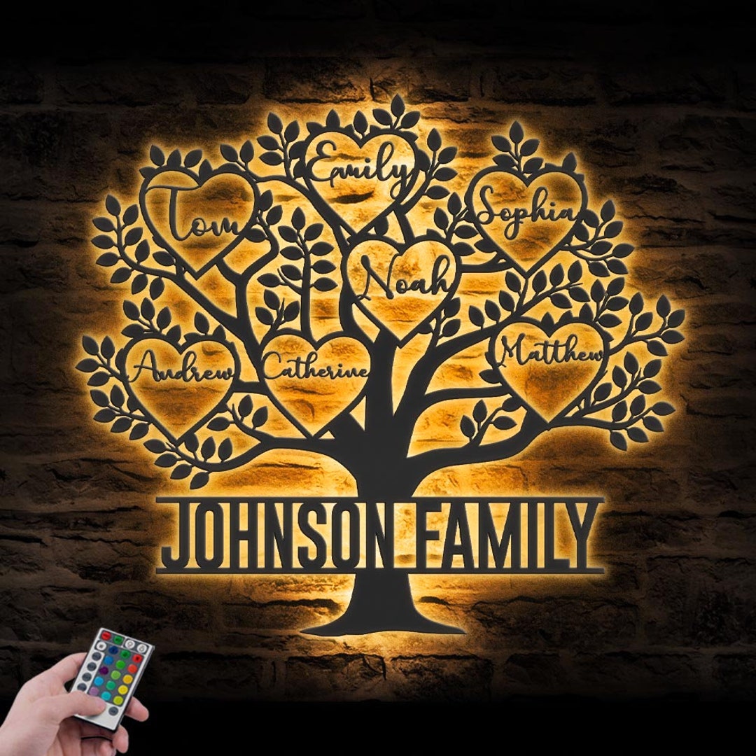 Custom Tree of Life Metal Wall Art With LED Light Personalized Family ...