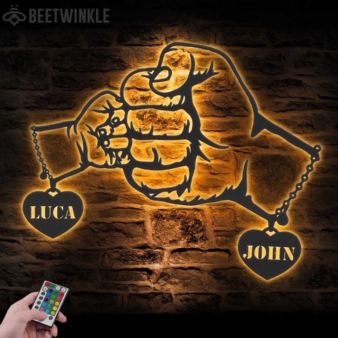 Custom Fist Bump Dad Baby Metal Wall Art LED Light Personalized New Dad ...