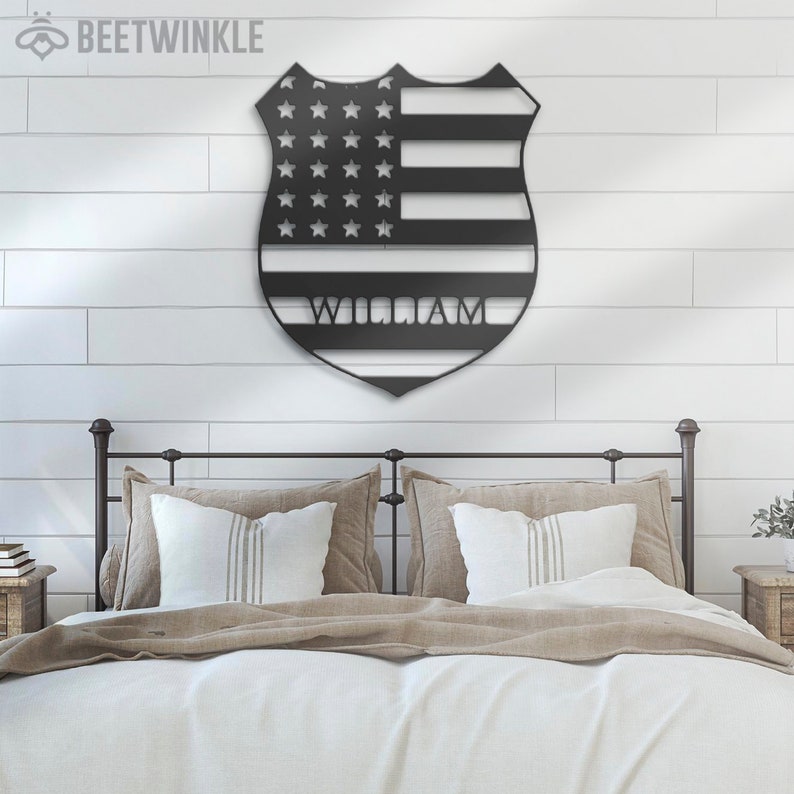 Custom US Police Officer Metal Wall Art LED Light Personalized - Etsy