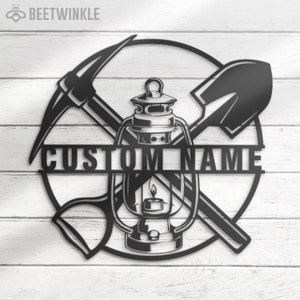Custom Coal Mining Metal Wall Art LED Light Personalized Miner Name ...
