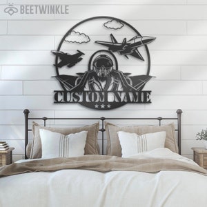 Custom Fighter Jet Pilot Metal Wall Art LED Light Personalized Aircraft ...