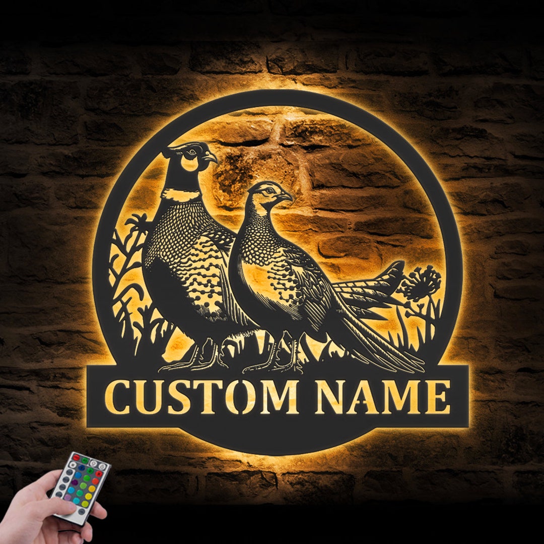 Custom Couple Pheasant Metal Wall Art LED Light Personalized Hunter ...