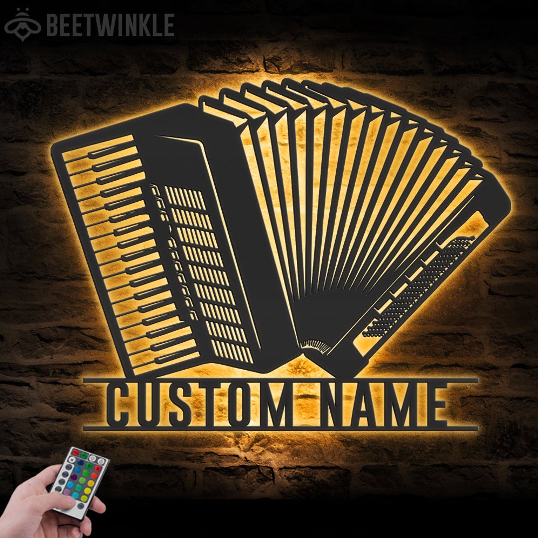 Custom Accordion Musical Instrument Metal Wall Art LED Light ...