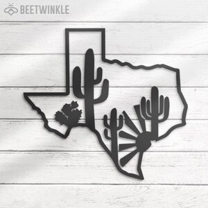 Cactuses Desert Texas Map Metal Wall Art LED Light Texas State Sign ...