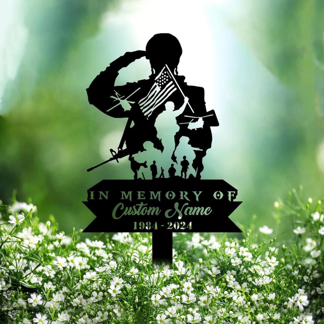 Custom Soldier Metal Memorial Stake Personalized Veteran Army Grave ...