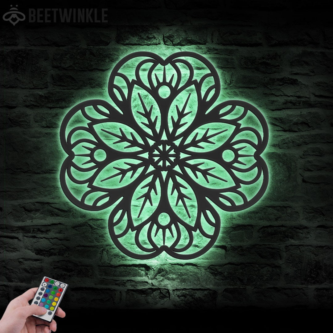 Clover Mandala Metal Wall Art LED Light Shamrock Sign Home Decor ...