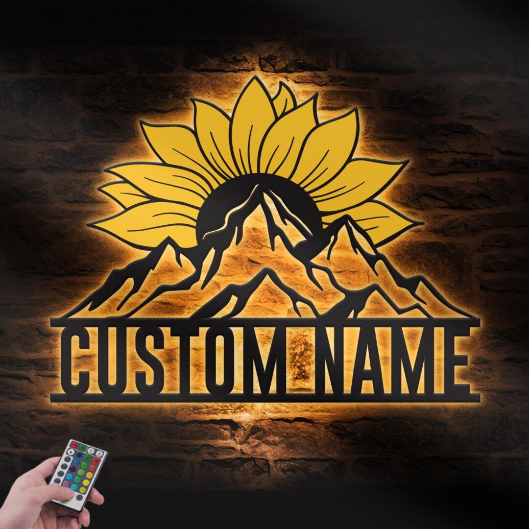 Custom Colorful Sunflower Mountain Sunset Metal Wooden Wall Art LED ...