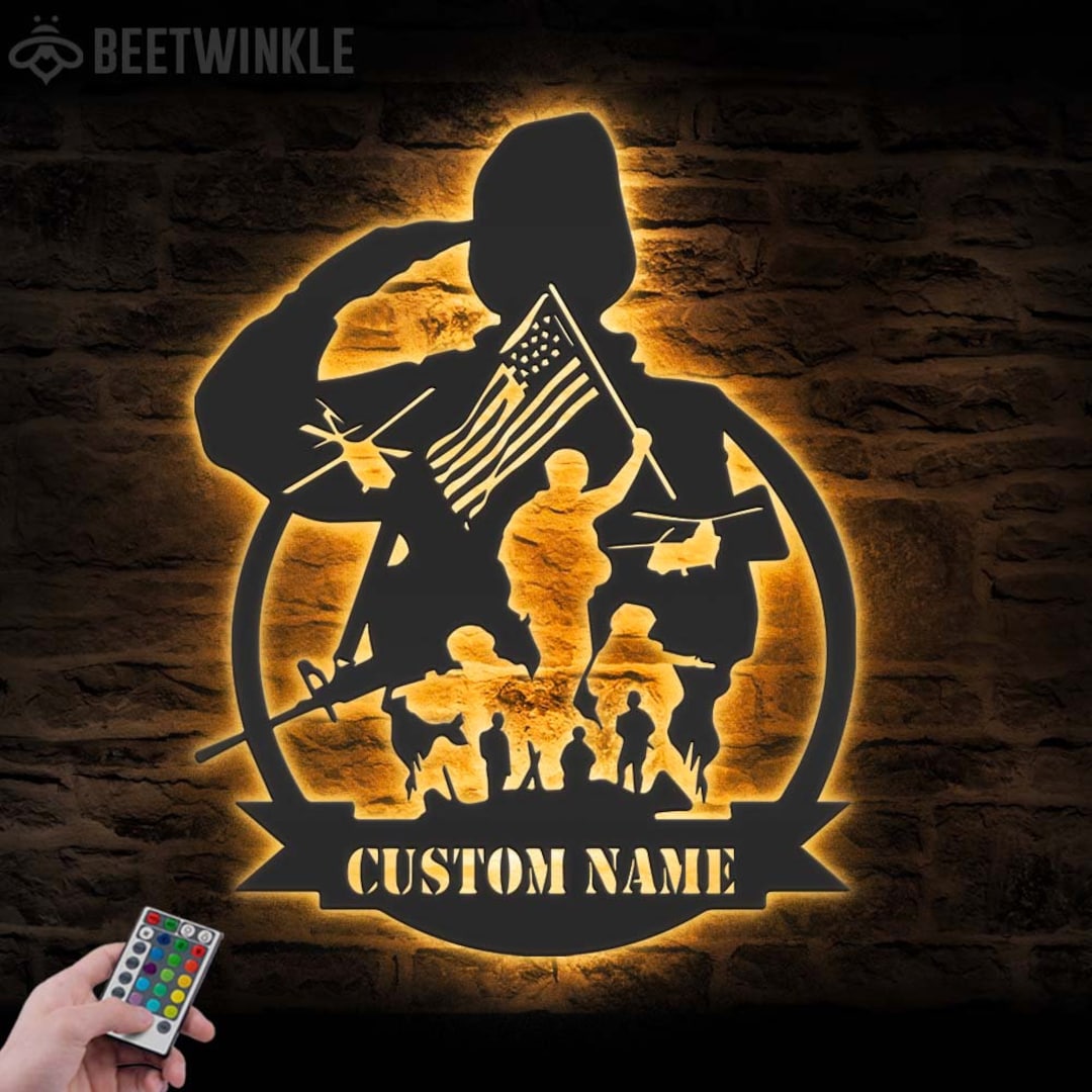 Custom US Soldier Military Metal Wall Art LED Light Personalized ...