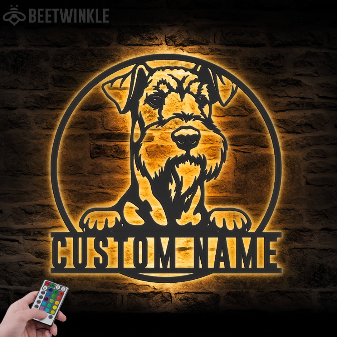 Custom Airedale Terriers Metal Wall Art LED Light Personalized Dog ...