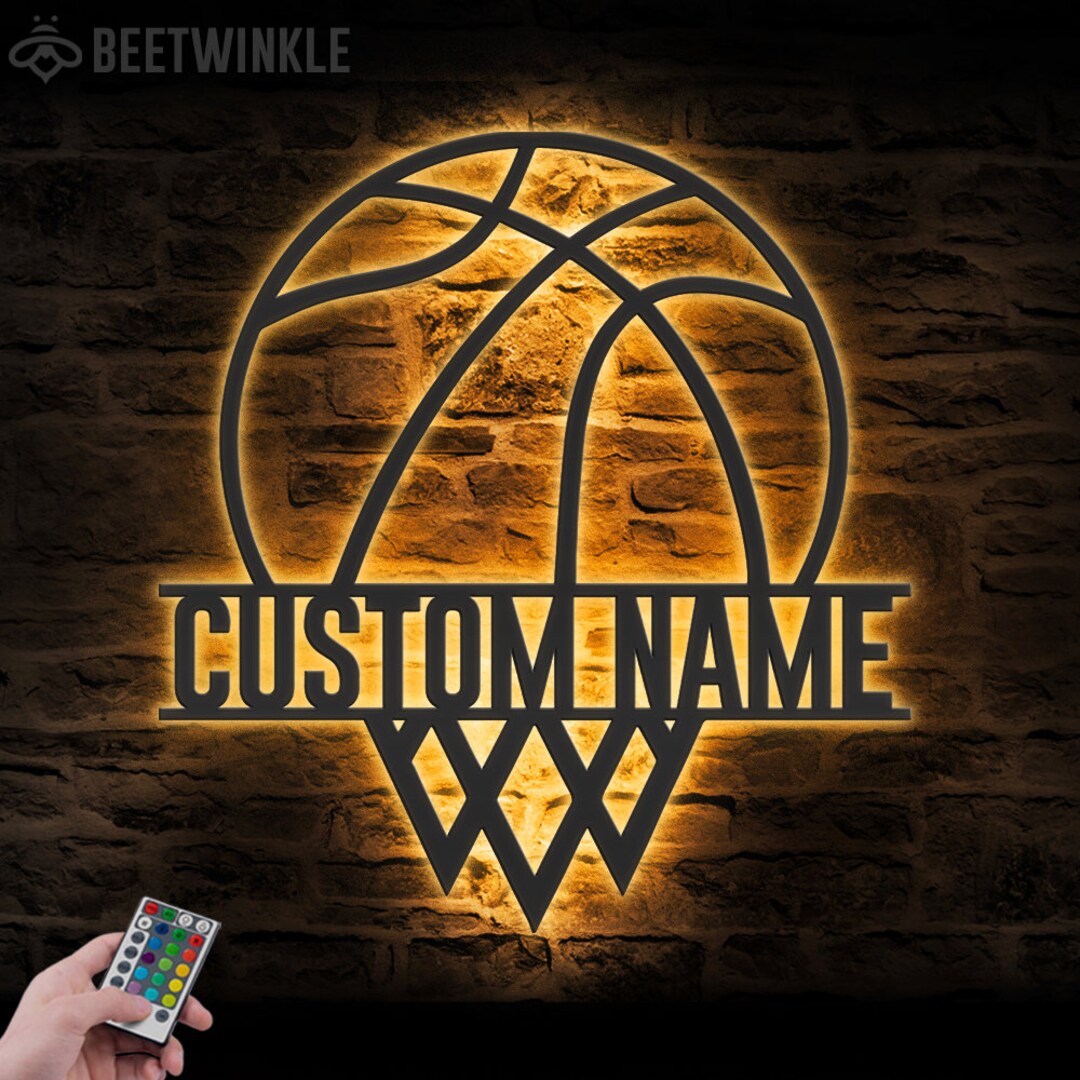 Custom Basketball Metal Wall Art LED Light Personalized Player Lover ...