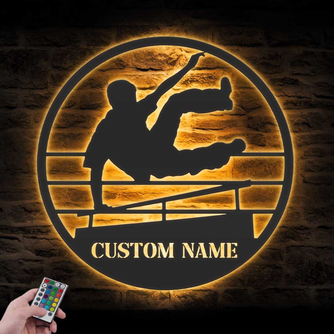 Custom Jump Parkour Metal Wall Art LED Light Personalized Free Runner ...