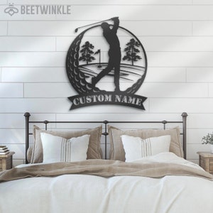 Custom Golfing Metal Wall Art LED Light Personalized Golfer Name Sign ...