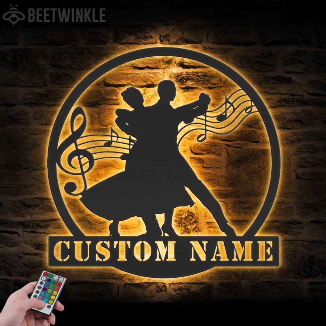 Custom Couple Ballroom Dancing Metal Wall Art LED Light Personalized ...