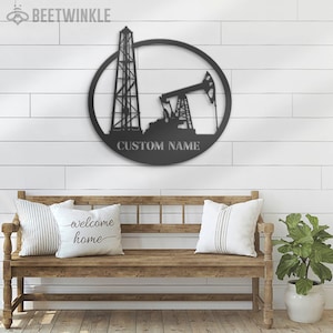Custom Oil Field Hanger Metal Wall Art LED Light Personalized Oil Rig ...