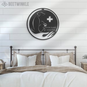 Custom Animal Clinic Metal Wall Art LED Light Personalized Vet Care ...