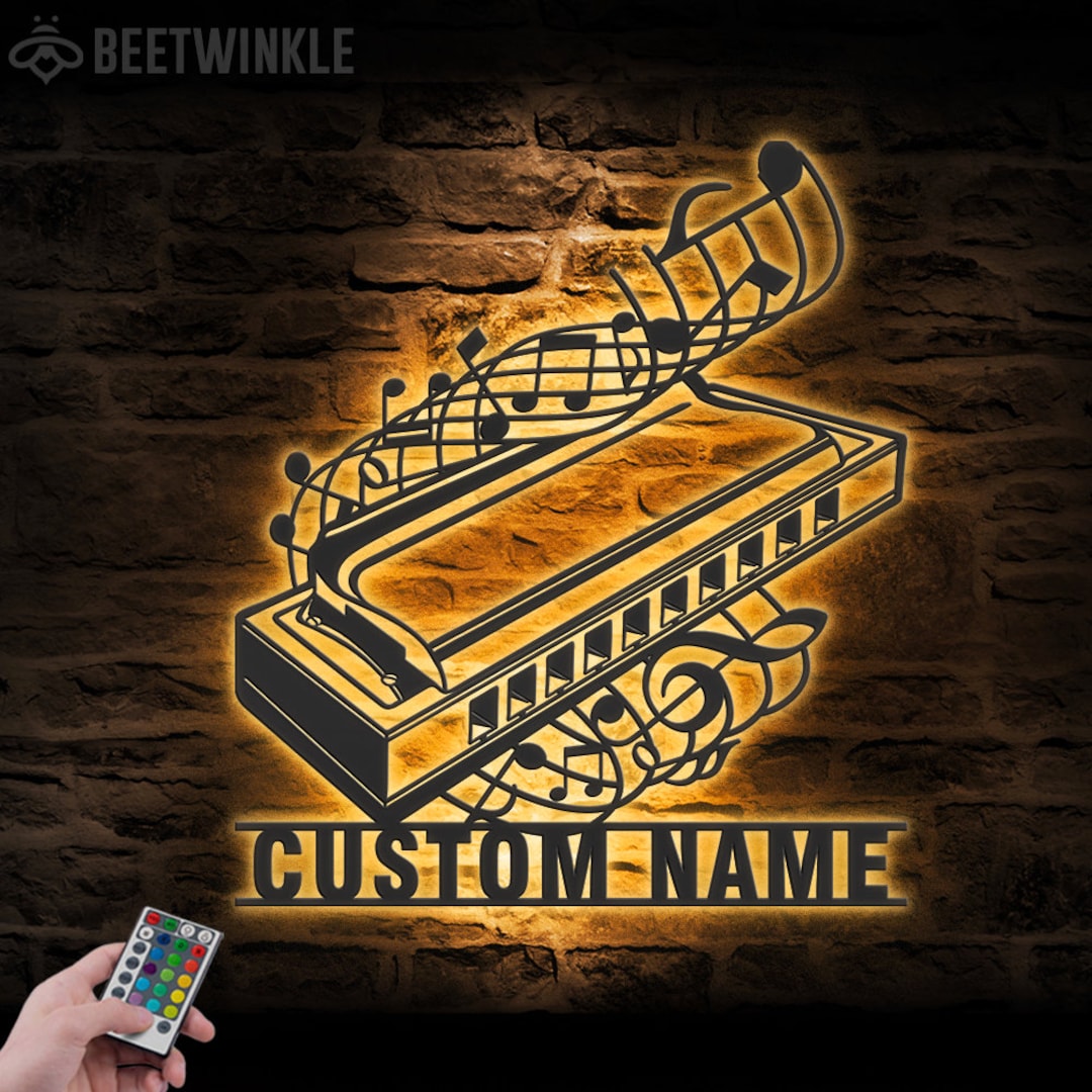 Custom Harmonica Musical Instrument Metal Wall Art LED Light ...