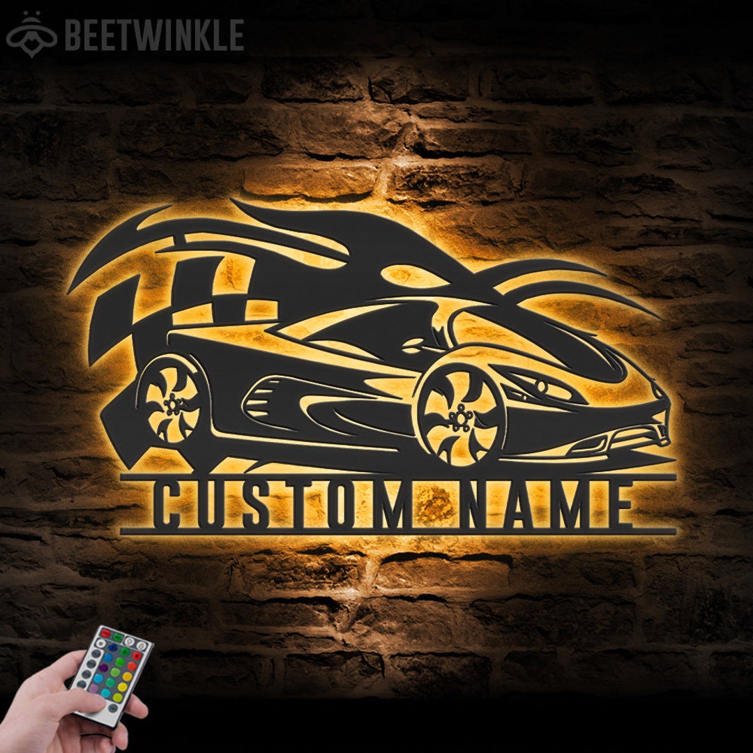 Custom Sport Car Garage Metal Wall Art LED Light Personalized Super Car ...