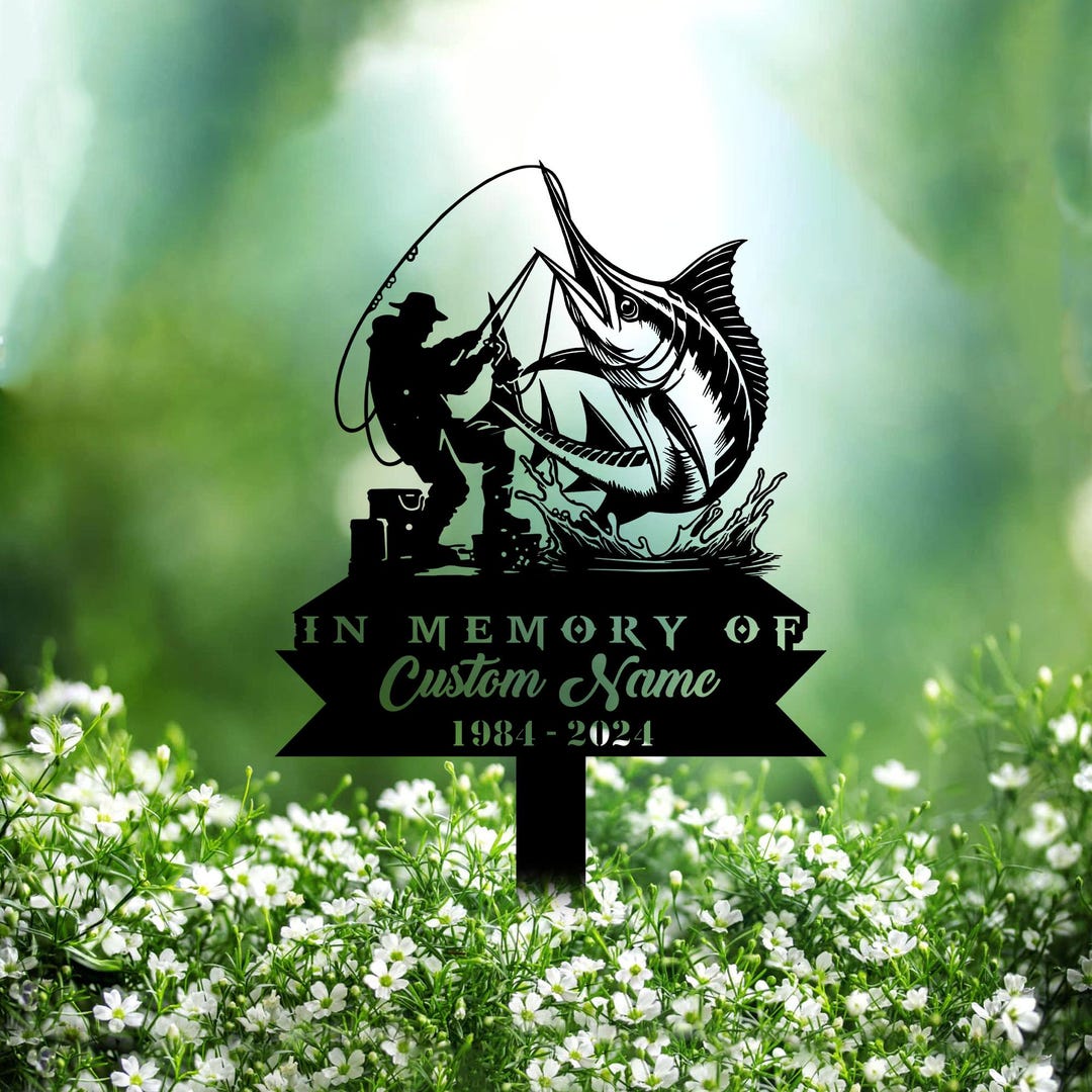 Custom Blue Marlin Fishing Metal Memorial Stake Personalized Fisherman ...