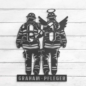 Custom Firefighter Metal Wall Art LED Light Personalized Memory Fireman ...