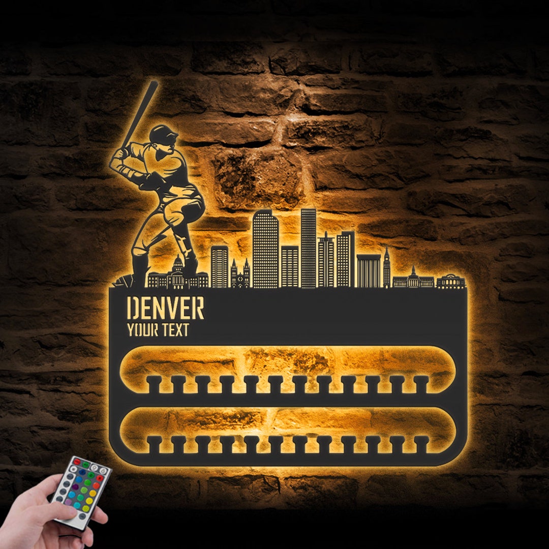 Custom Detroit Skyline Baseball Player Medal Hanger With Led Light ...