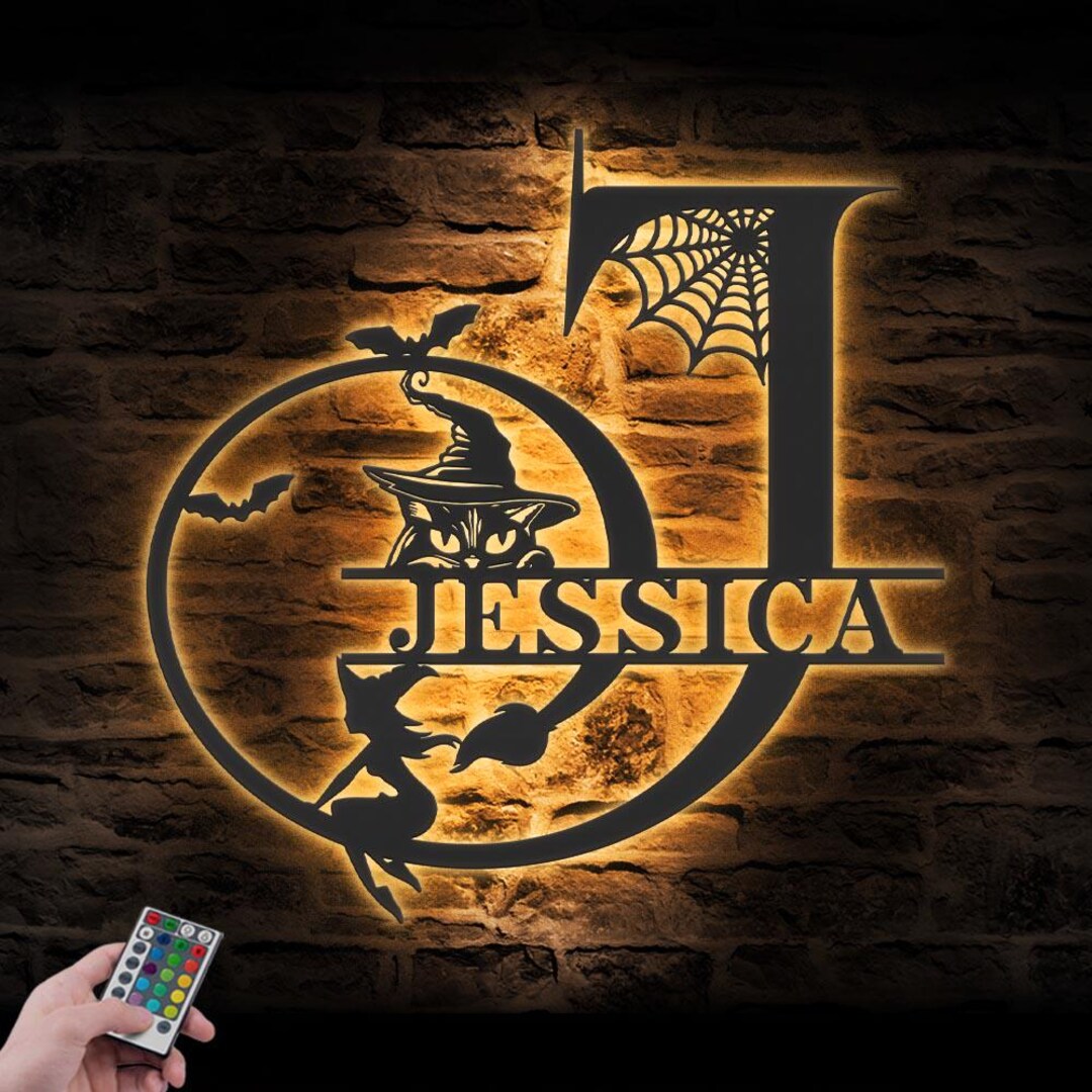 Custom Halloween Witch on Broom Alphabet Letters Metal Wall Art LED ...